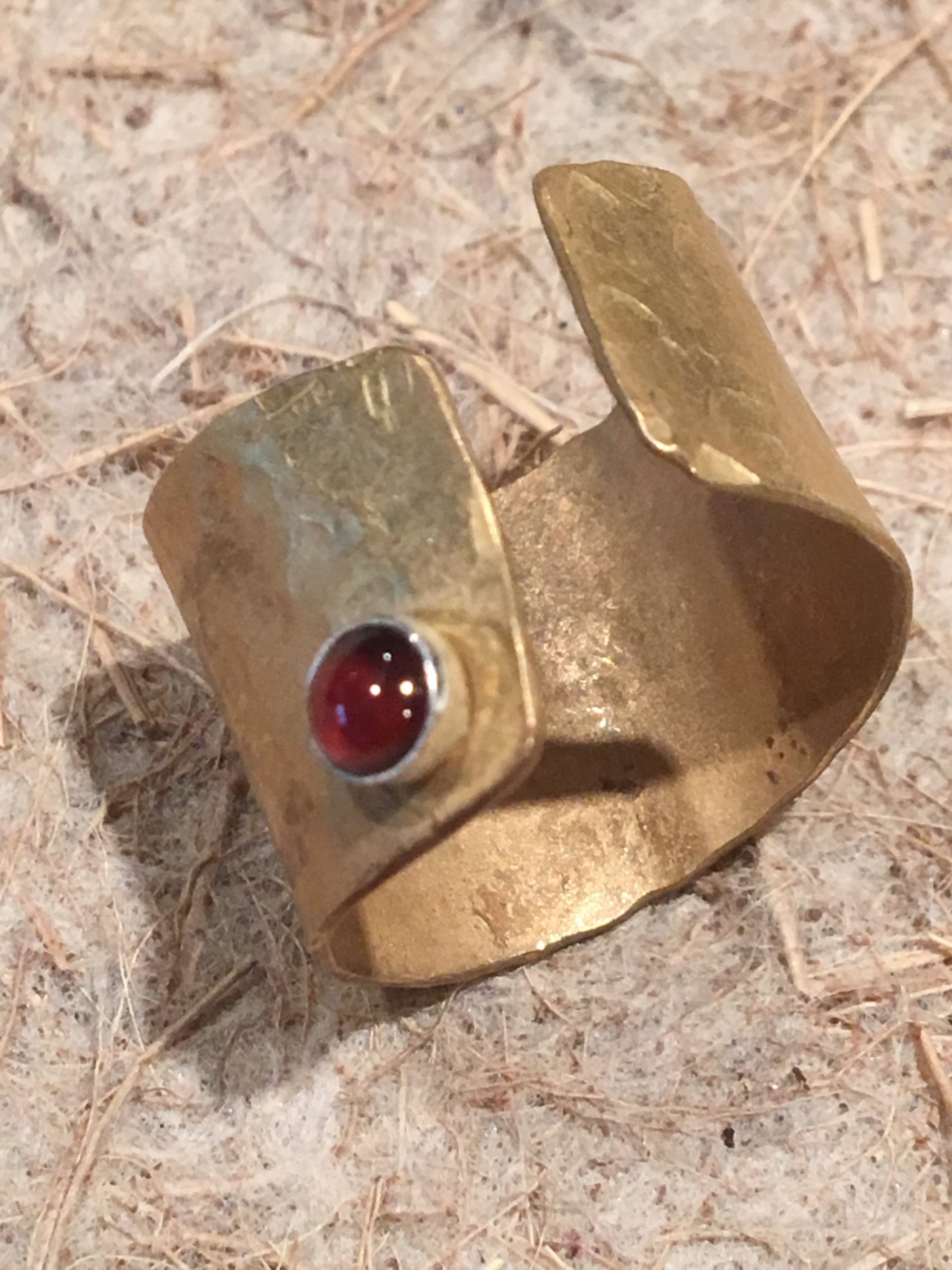 Brass cigar band ring with carnelian | Sandy Buffie Designs